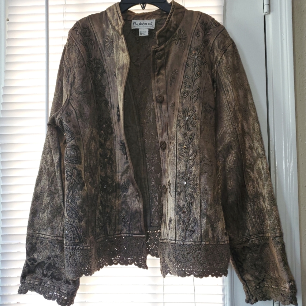Flashback Womens Vintage Embroidered Blazer L - Gem
